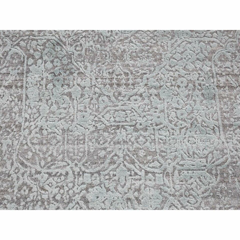 4'x9'9" Green Broken Farsian Design Wool/Silk Hand Knotted Runner Rug ...