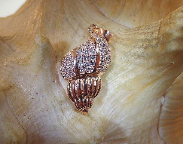 13MM ROSE GOLD PLATED 925 SILVER HAWAIIAN TRITON'S TRUMPET SHELL CZ ...