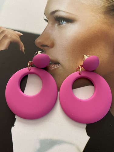 NEW PINK COLOUR ACRYLIC RESIN BIG ROUND DROP DANGLE STATEMENT EARRINGS ...