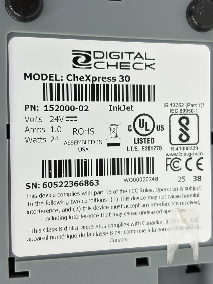 Pre Owned | Digital Check CheXpress CX30 / 1520000-02 USB Scanner Only ...