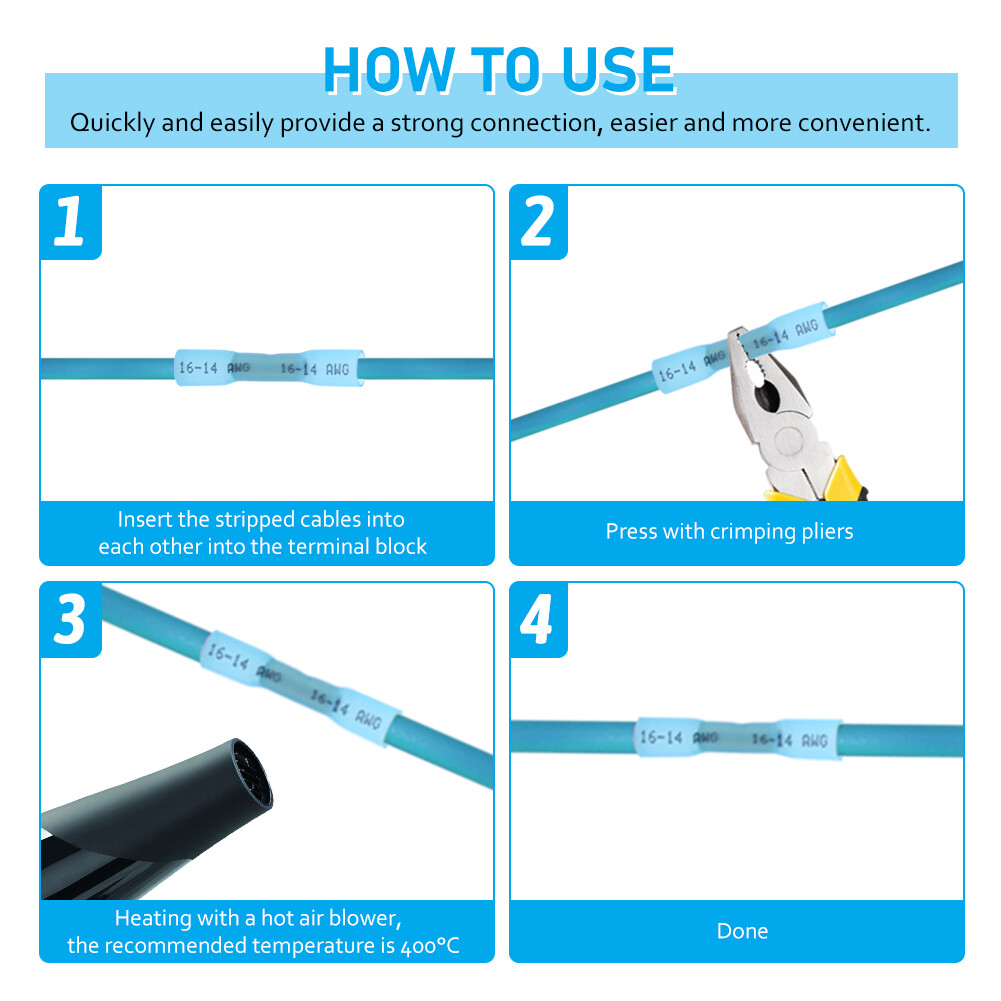 110pcs Splice Durable Heat Shrink Sleeve Butt Terminals 4 Colors Wire ...