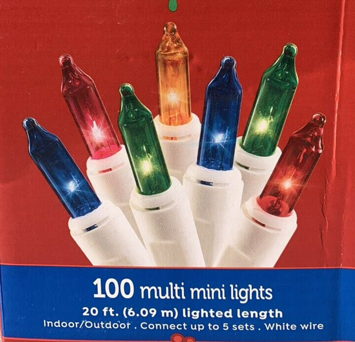 MultiColor Mini Lights String 100 Count WHITE Wire Christmas ...