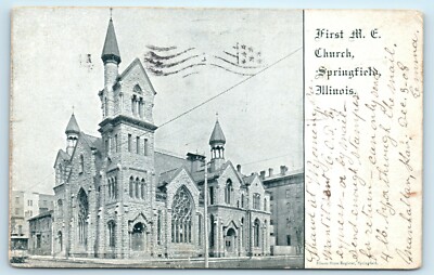 POSTCARD First M E Church Springfield Illinois Methodist Episcopal 1908 ...