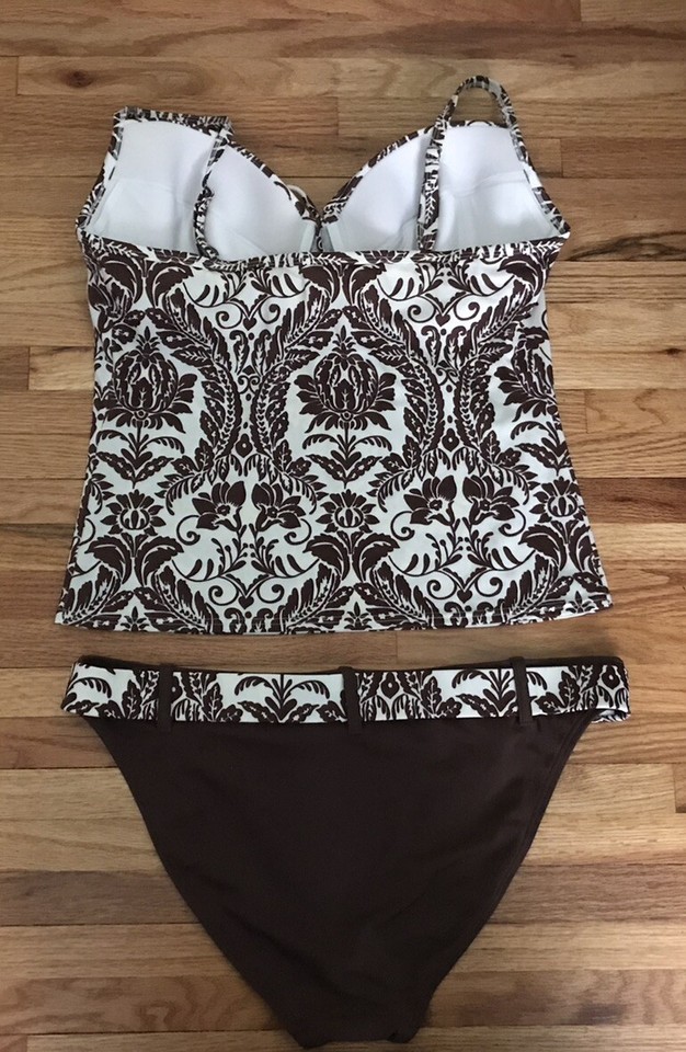 Victoria's Secret Brown & White Tankini Swimsuit Top 38D Bikini Bottom ...