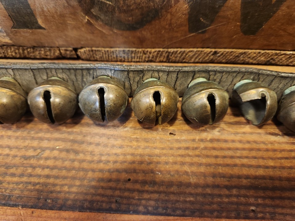 Antique Brass Sleigh Bells on Leather Strap | eBay