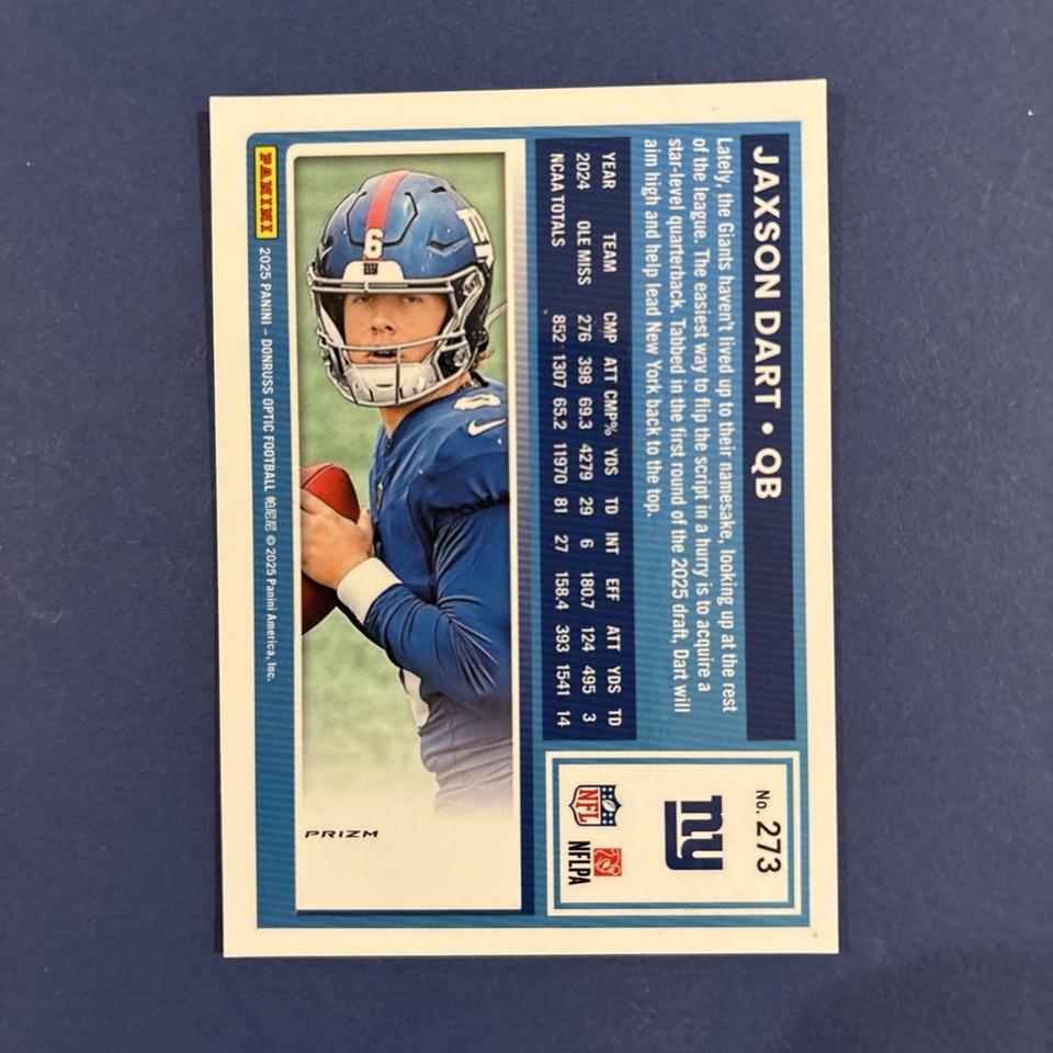 Jaxson Dart #273 Blue Glitter Rated Rookie 2025 Optic SSP Case Hit ...