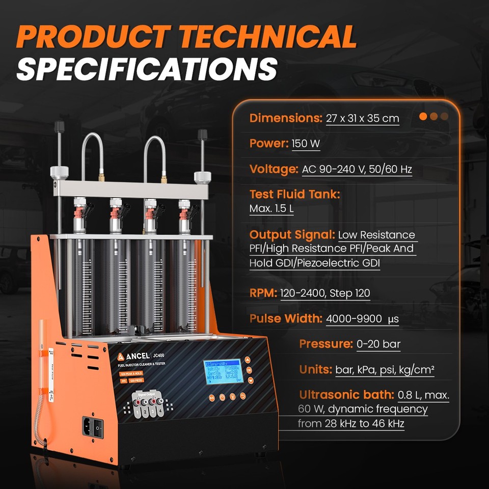 ANCEL Automotive Fuel Injector Cleaner Tester Machine for PFI GDI Piezo ...