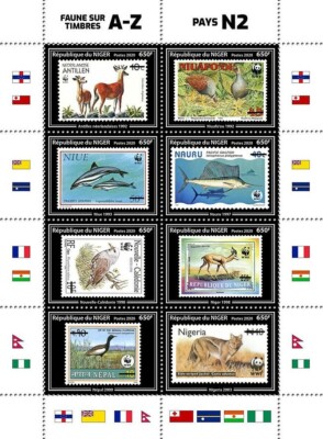 ANIMALS FAUNA Stamps-On-Stamps N2 Countries MNH Stamp Sheet #10 WWF ...