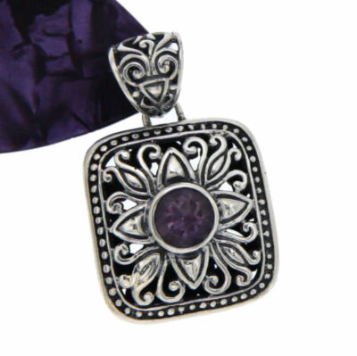 ¦Solid 925 Sterling Silver Amethyst Cut-Out Cluster Flower Pendant NEW ...
