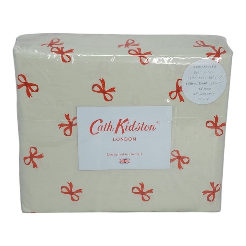 CATH KIDSTON LONDON Holiday Twin Sheets Set Bow Ruby Red Green Cotton ...