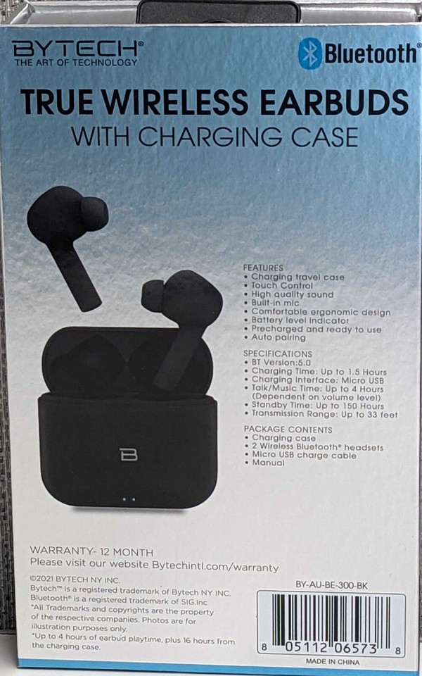 Bytech True Wireless Earbuds with Charging Case - Black | eBay