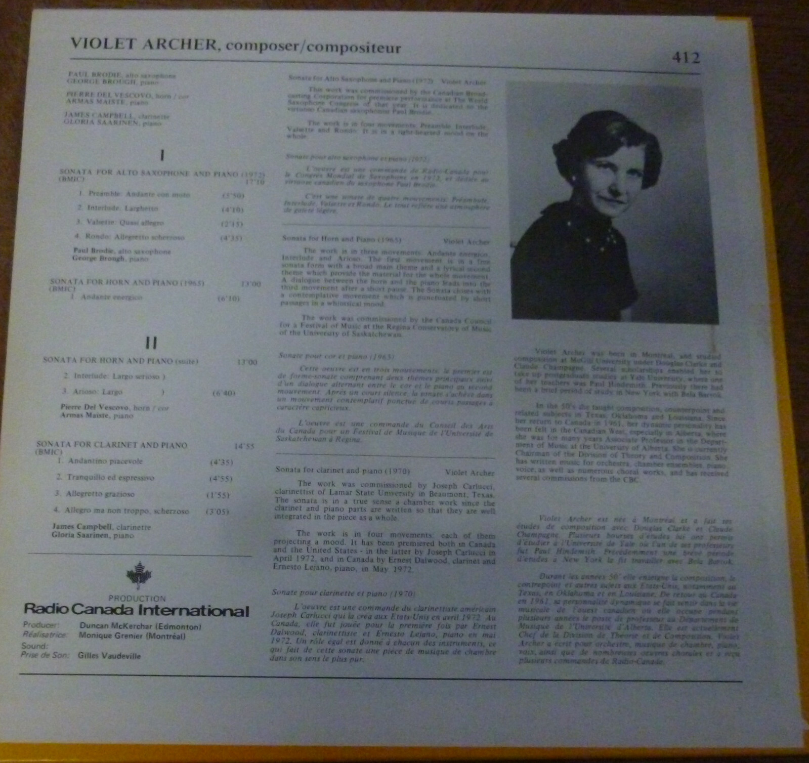 PIERRE DEL VESCOVO - PAUL BRODIE / VIOLET ARCHER / RADIO CANADA | eBay