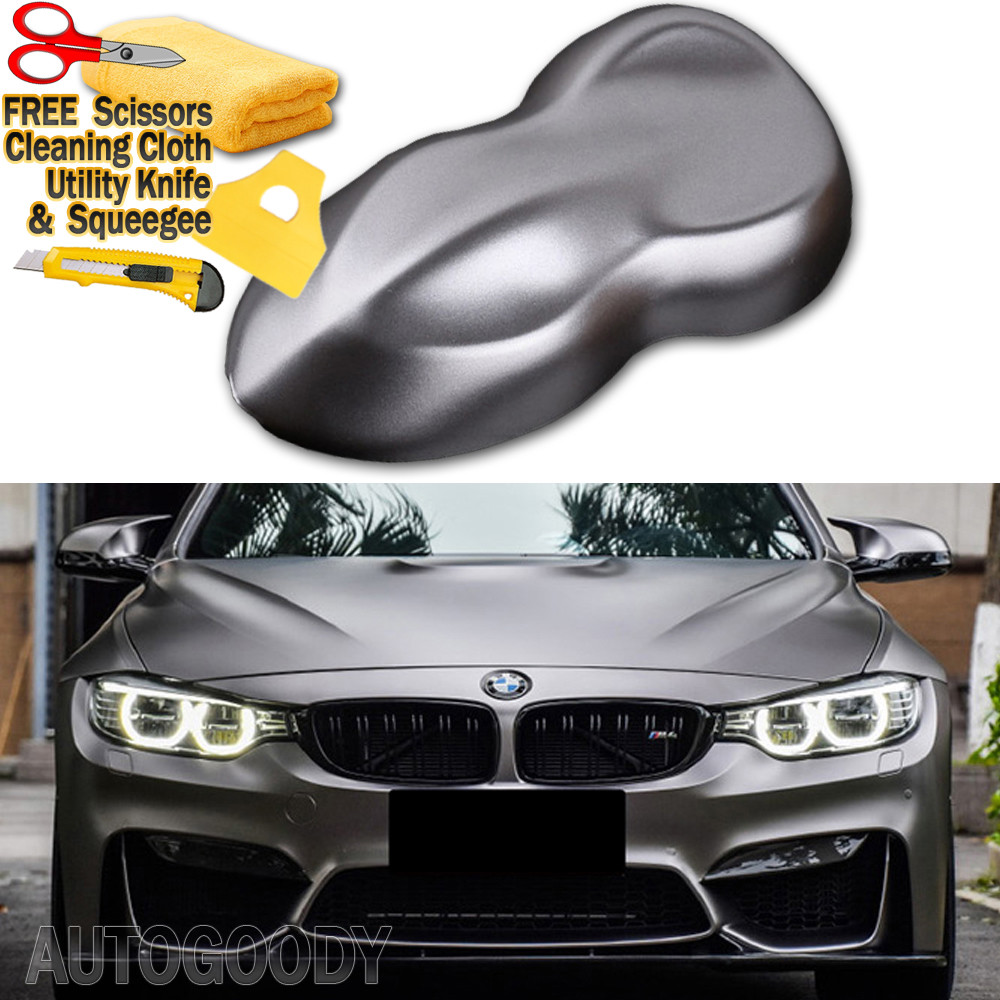 36" x 60" Satin Matte Chrome Metallic Dark Gray Vinyl Film Wrap Air ...