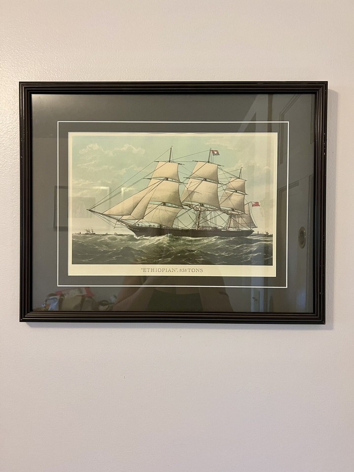 Vintage Pair of Framed Clipper Ships - “Ethiopian 838 Tons” + “Taeping ...
