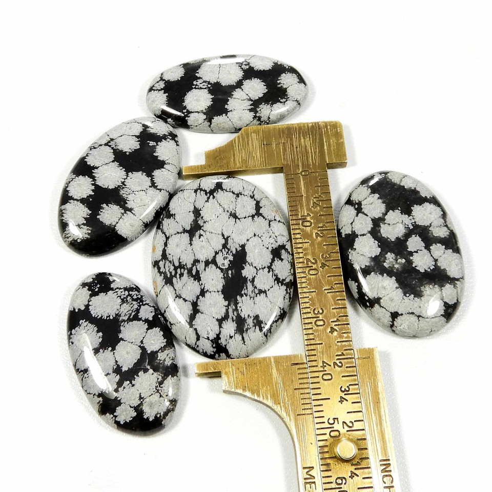 Natural Black Snow Flake Obsidian Cabochon 5 Pcs Wholesale Lot Gemstone ...