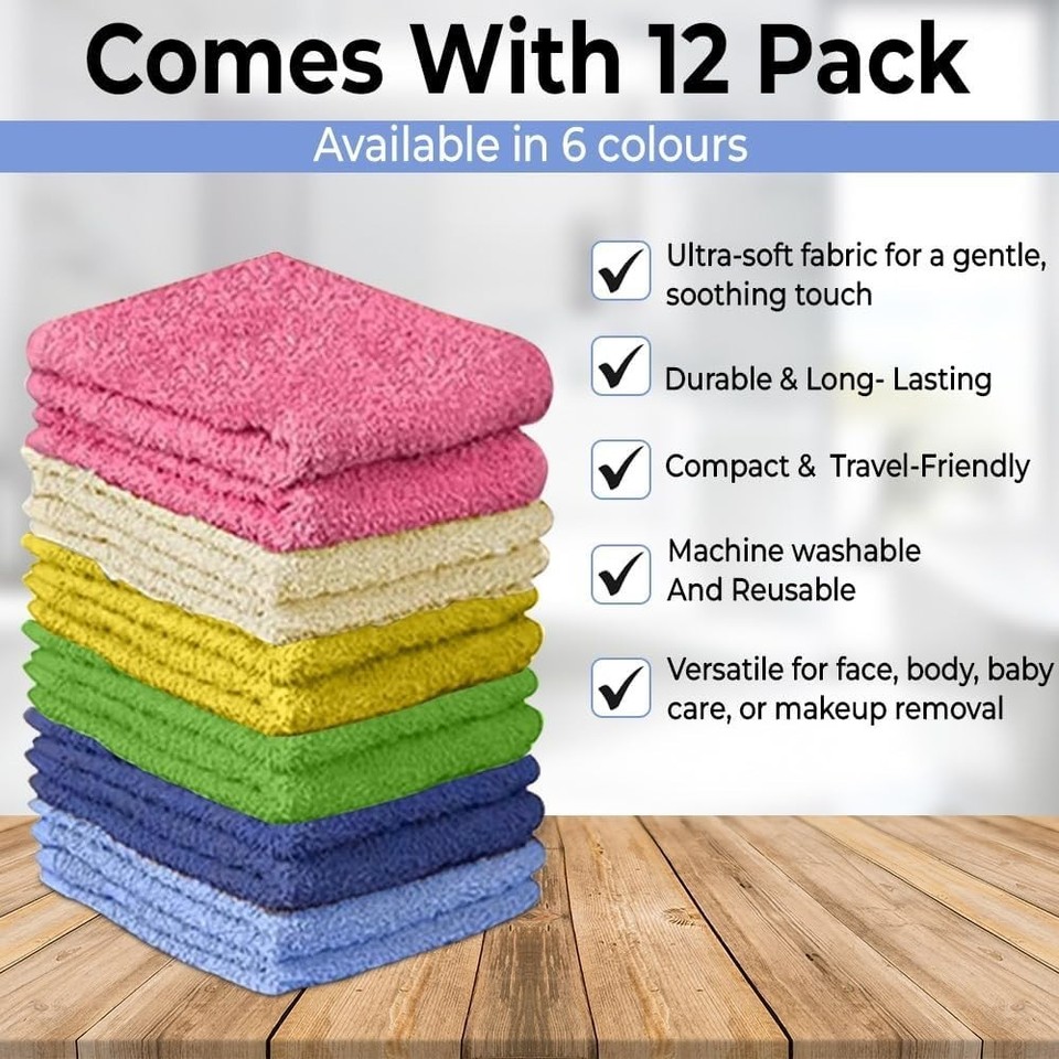 12 Pack Wash Cloth Rags 100% Cotton Terry Rags 12x12 inch Multi Colors ...