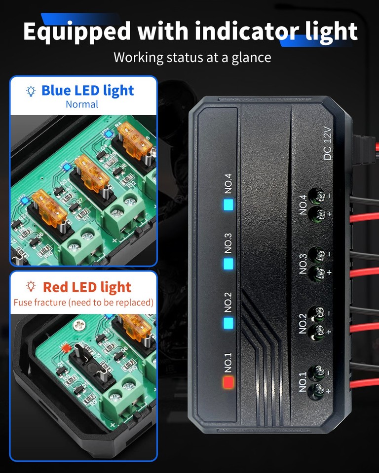 12V Universal 20A Motorcycle Fuse Block Fuse and Relay Box Kit with 4 ...