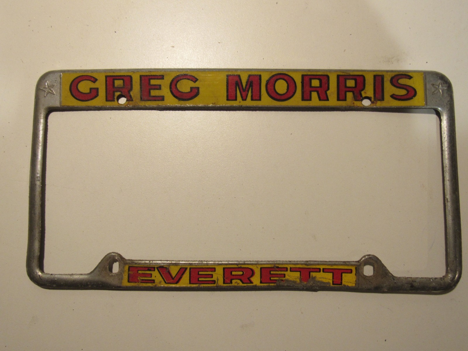 Vintage Greg Motors Everett WA Dealership License Plate Frame Metal Tag ...