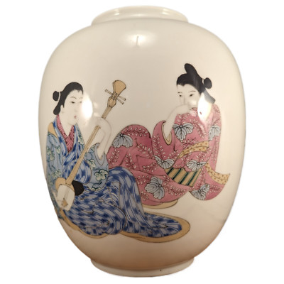 Large Japanese Arita Studio Porcelain Vase Geisha Signed Tominaga ...