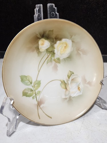 Antique RS GERMANY Plate Hand Painted WHITE ROSES Gilt Rim 6" | eBay