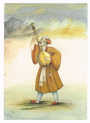 Indian Mughal Painting Of A Man With Musical Instrument Mughal Art 5x7 ...