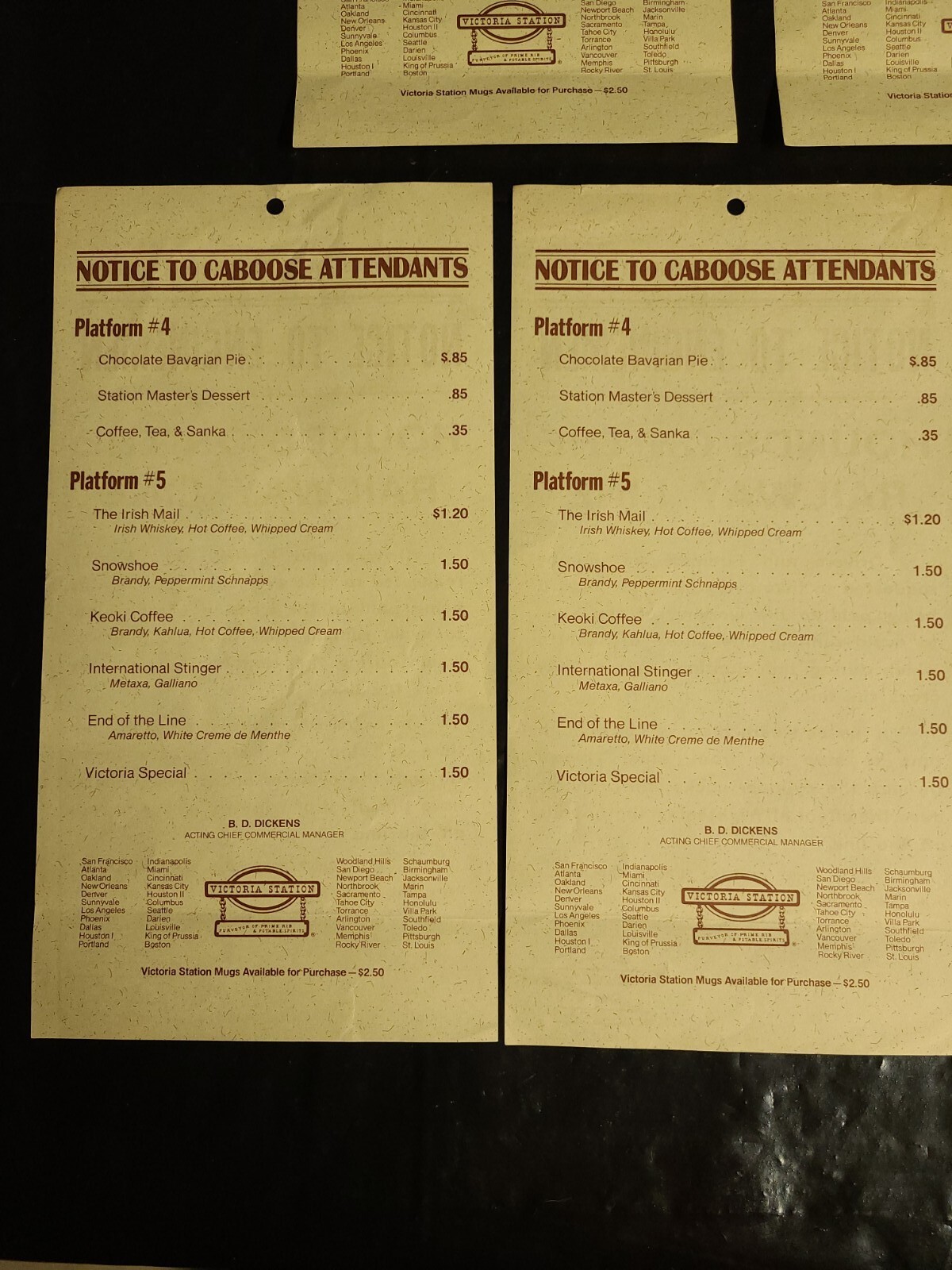 Victoria Station Restaurant Vintage Menu Lot Of 7 | eBay