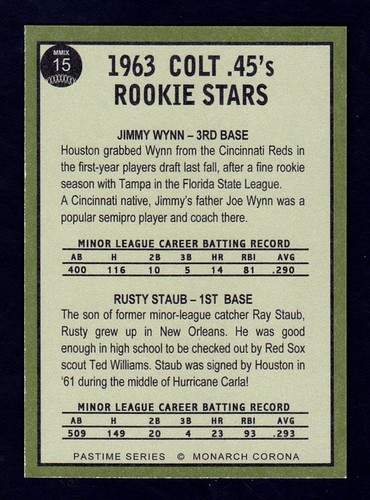 Rusty Staub & Jimmy Wynn Houston Colt .45s / MC Rookie Stars #15 / FREE ...