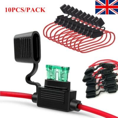 10 x Inline Fuse Holder 12V 30A For Standard Blade Fuses Splash Proof ...