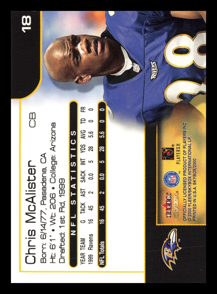 Chris McAlister #18 2000 SkyBox Baltimore Ravens Football | eBay