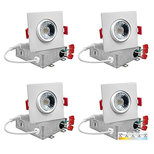 3 Inch Square Led Gimbal Recessed Downlight 4 Pack Canless Allin1 Led ...