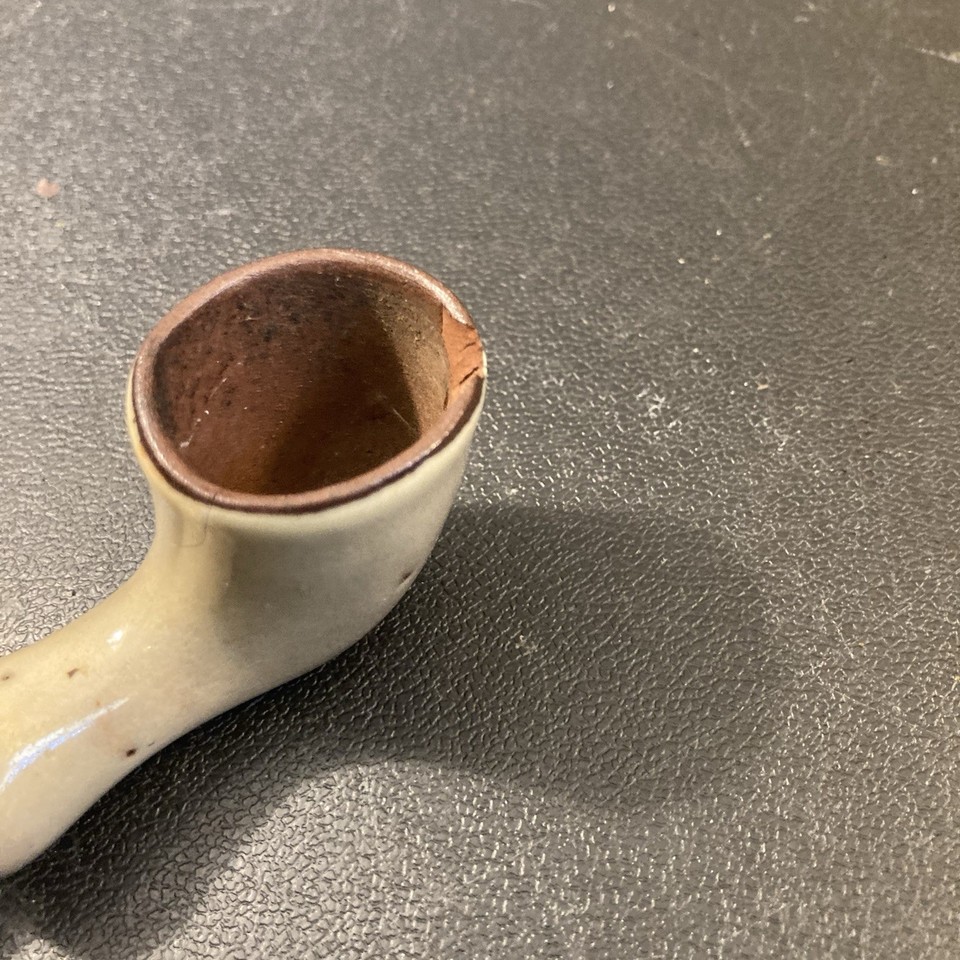 White Coated Metal (?) Bowl Estate Tobacco Pipe Long Stem Unusual Looks ...