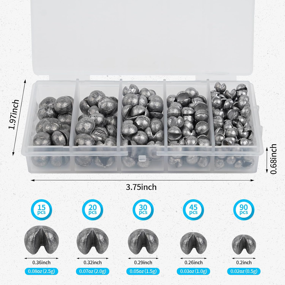 200/320Pcs Split Shot Fishing Weights Sinkers, Removable Lead Fishing ...