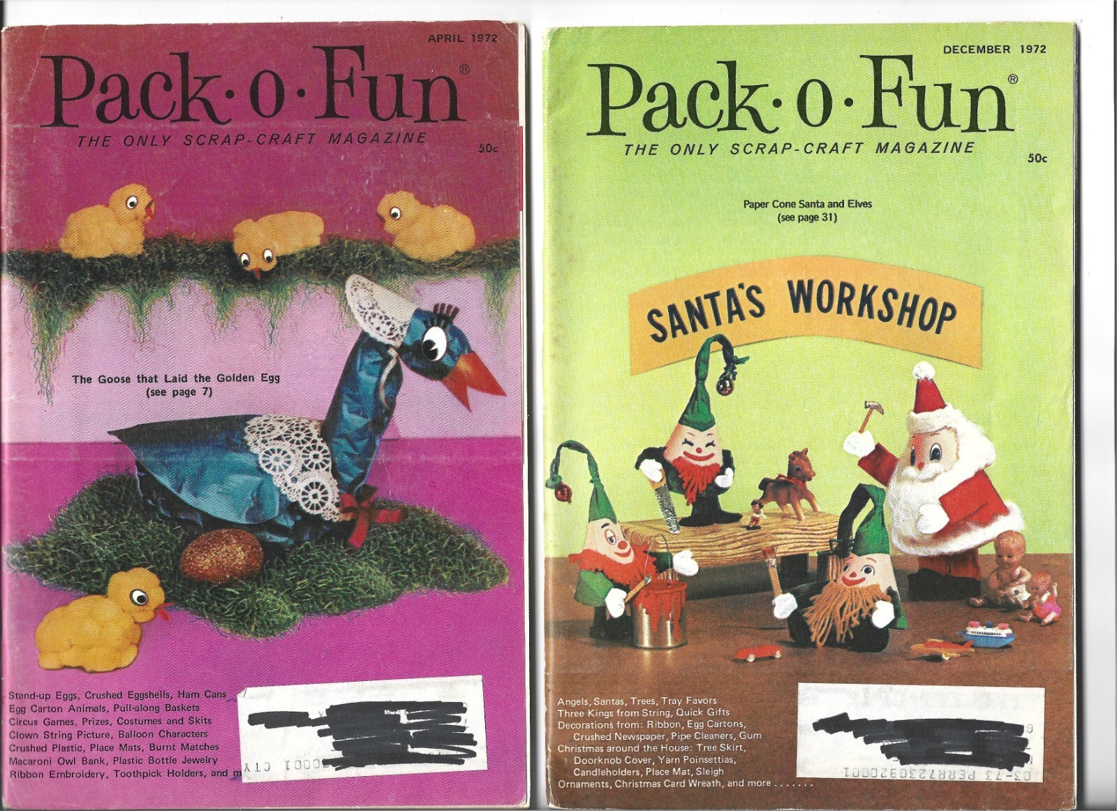 Vintage Pack-O-Fun Magazines Apr&Dec 1972 Santa's Workshop,Stand-Up ...