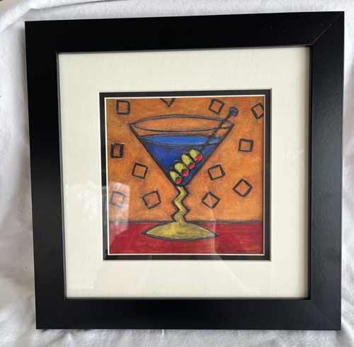 "Le Martini Bleu" #D1274F by Carolyn Oltman Framed Art in Motion 14"x14 ...