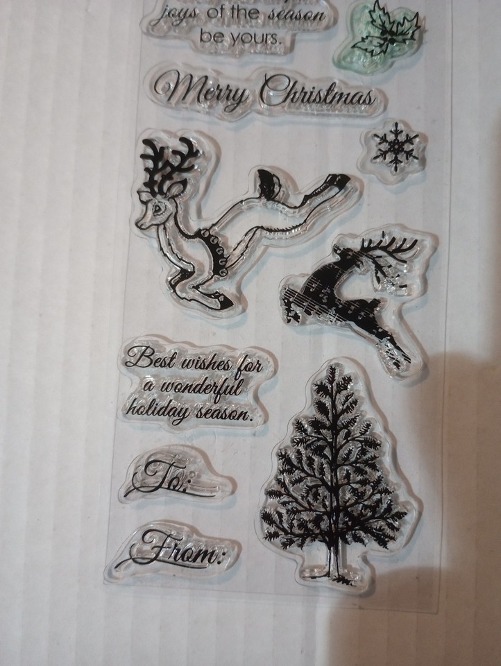 FISKARS HOLIDAY FROLIC 10 pc Clear Stamps MERRY CHRISTMAS REINDEER | eBay