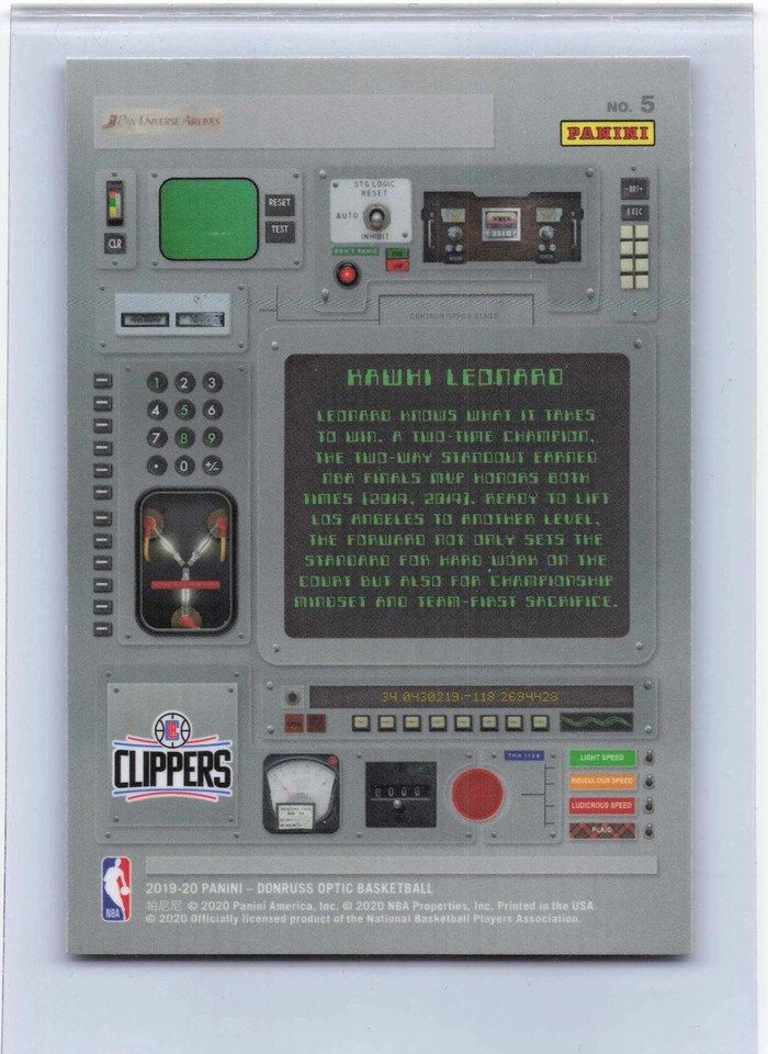 2019-20 Donruss Optic T-Minus 3, 2, 1 #5 Kawhi Leonard [Insert ...