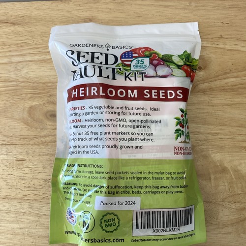 35 Packets Gardeners Basics Seed Vault Kit NON-GMO Over 16,000 Heirloom ...