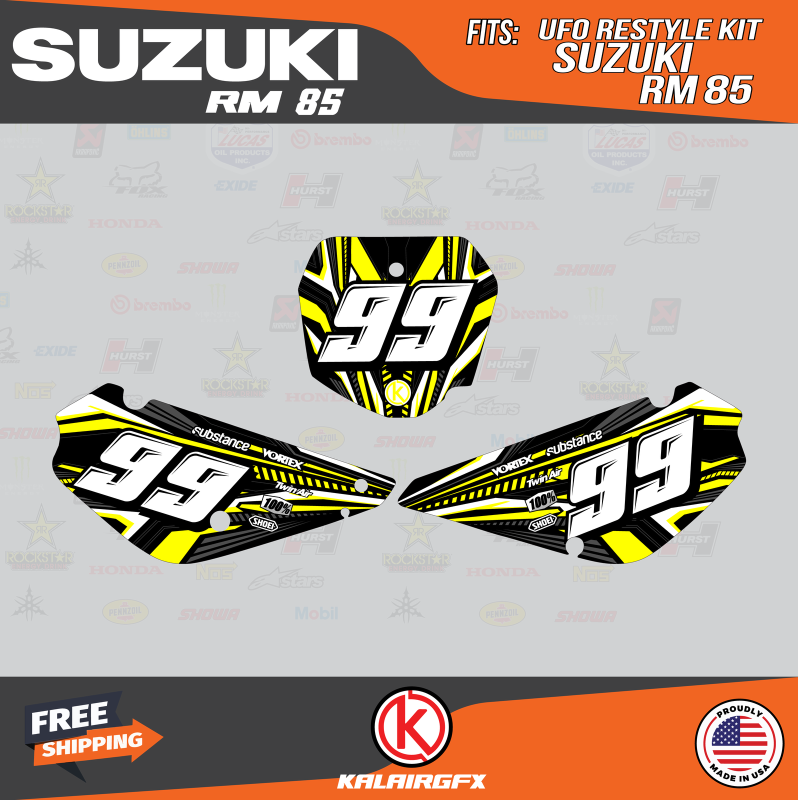 Graphics Kit for Suzuki RM85 (2001-2023) UFO RESTYLE PRIME-Yellow | eBay
