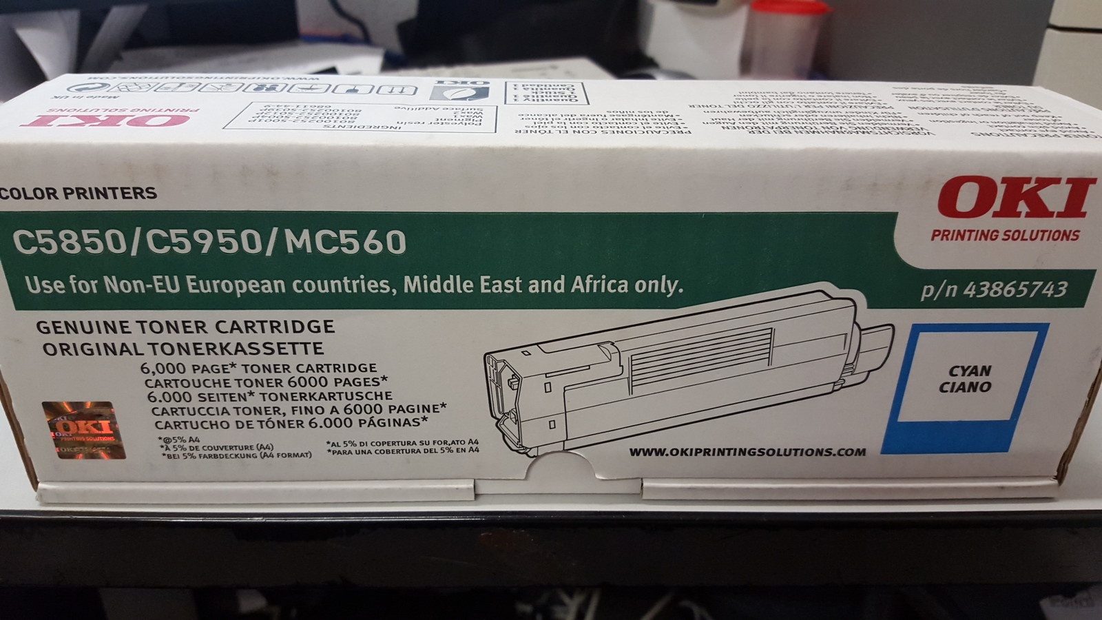 original Oki 43865743 Toner cyan blau C5850 C5950 MC560 no EU neu A ...