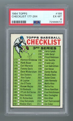 1964 Topps #188 3rd Series Checklist (177-264) PSA 6 EX-MT #72988672 | eBay