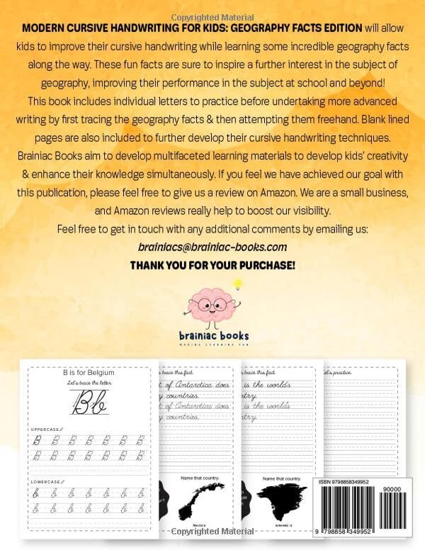 Modern Cursive Handwriting For Kids Geography Facts Edition Learn ...
