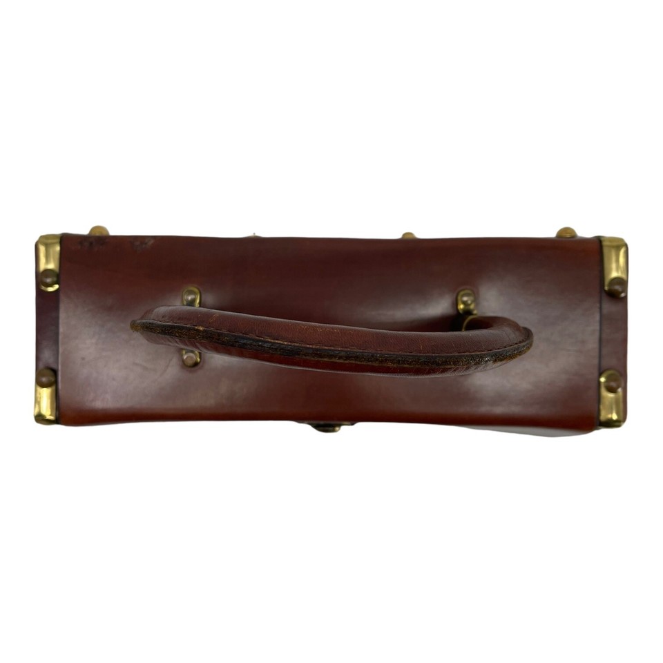 Vintage 40s 50s ETIENNE AIGNER Handmade Leather Box Bag Satchel Top ...