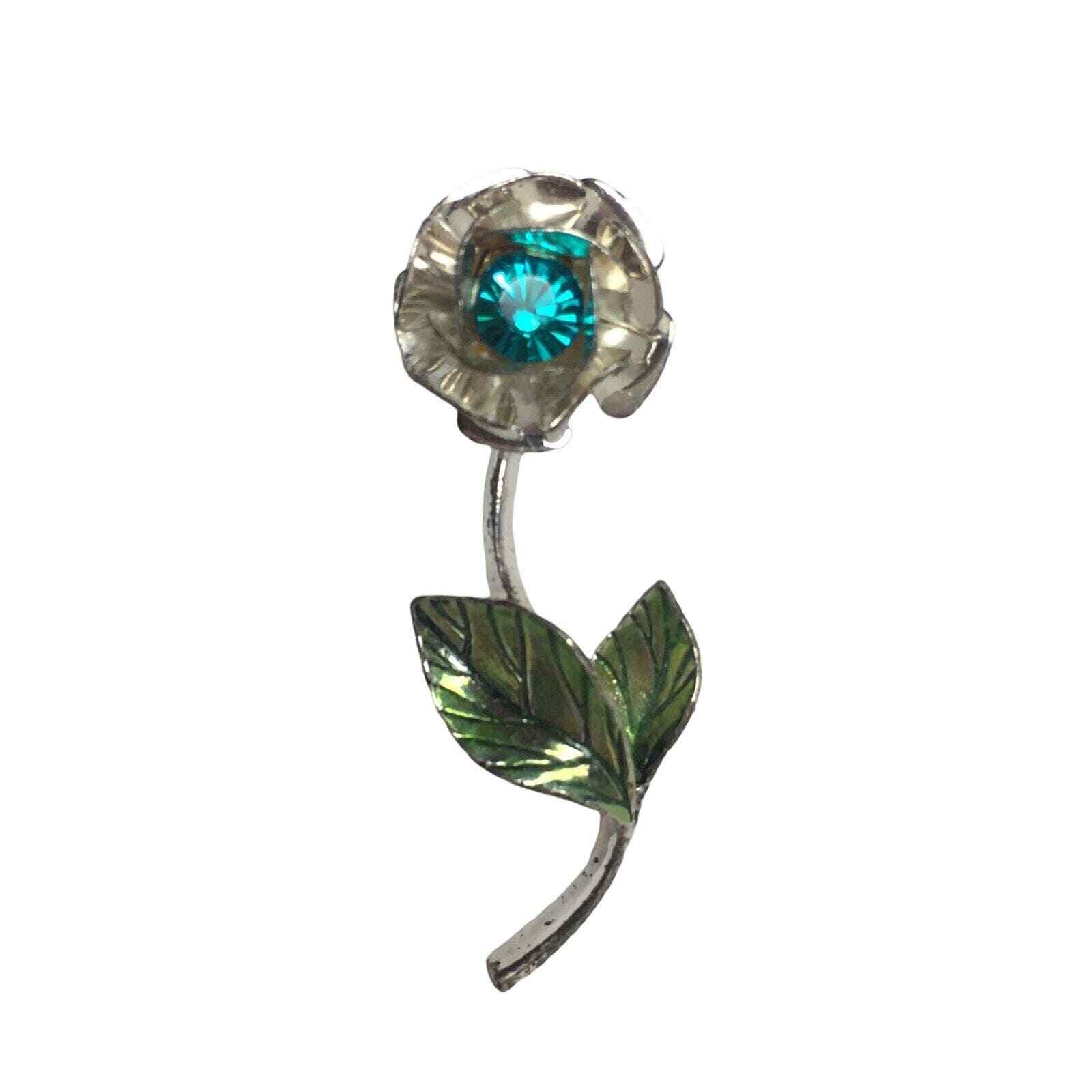 Vintage Avon Teal Blue Rhinestone Rose Flower Pin Bro… - Gem