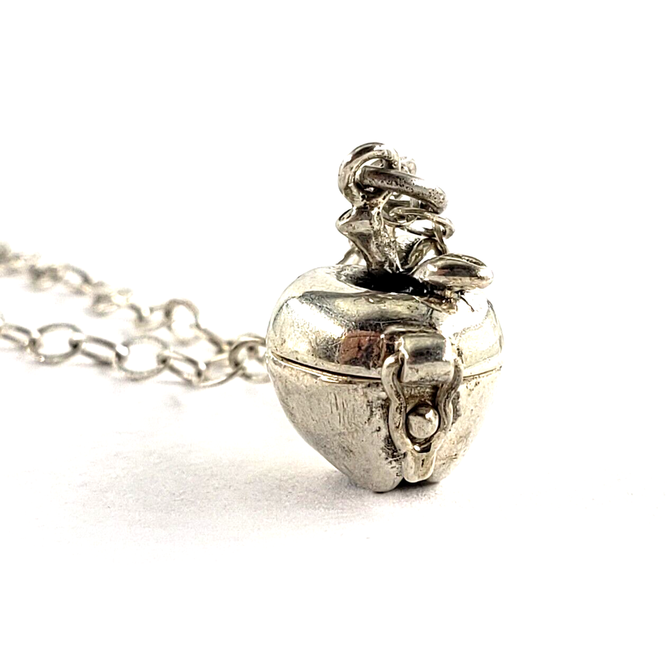 JEZLAINE Sterling Silver Apple Locket Pendant Pill Box 16.5" Inch ...