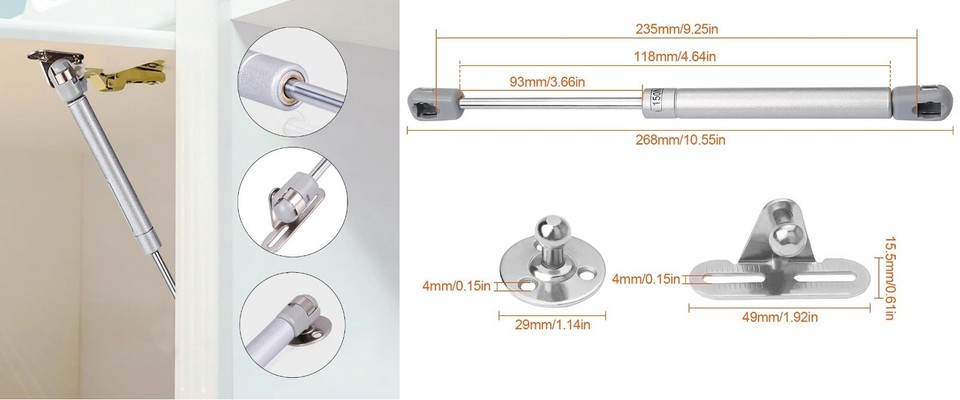 2x gas lift strut soft close 100N spring kitchen cabinet hardware door ...