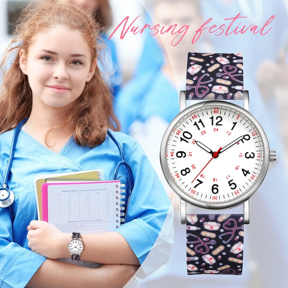 Women's Nurse Analog Quartz Wrist Watch Easy Read Silicone Strap Doctor ...