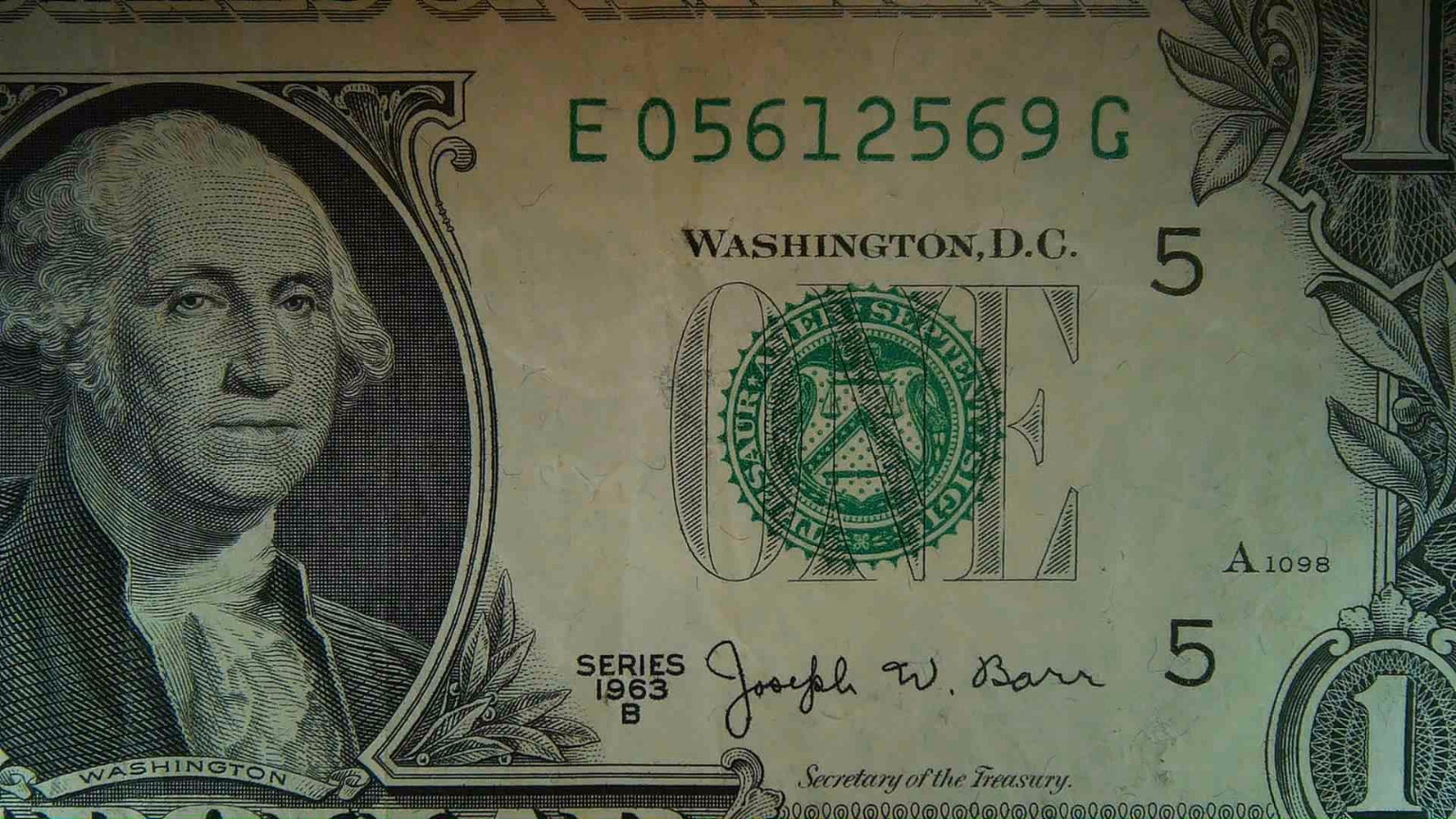 1963B Series $1 Dollar "Joseph W. Barr" Note E05612569G | eBay