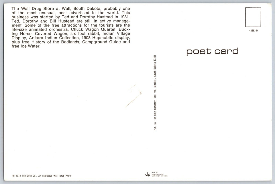 Postcard Ted & Bill Hustead's Wall Drug Store Wall South Dakota Giant ...