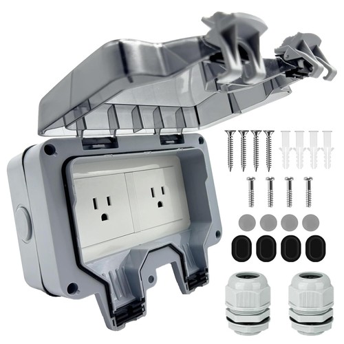 15 Amp Outdoor Electrical Outlet Box, Dual NEMA 5-15 Socket with ...
