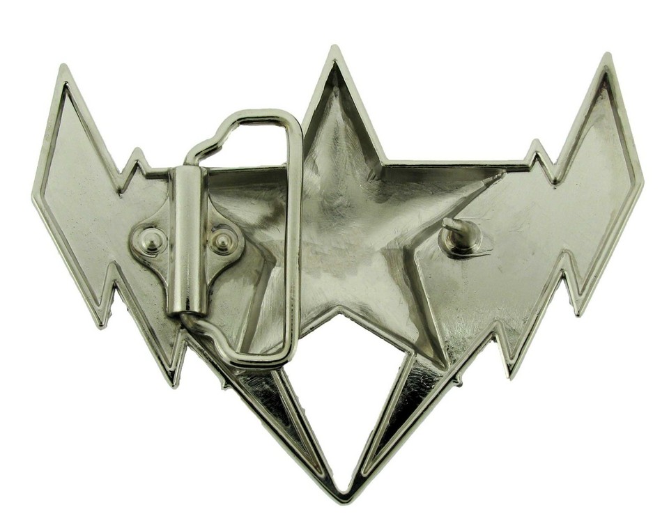 Star Belt Buckle Lightning Bolt Flash Silver Chrome Western New Men ...